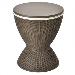 Maypex 33.5 in H Grey Round Wicker Outdoor Side Table Ice Cooler Table ...