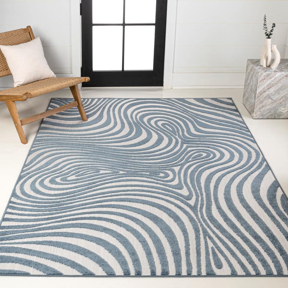 JONATHAN Y Maribo High-Low Abstract Groovy Striped Dark Blue/Cream 8 ft ...