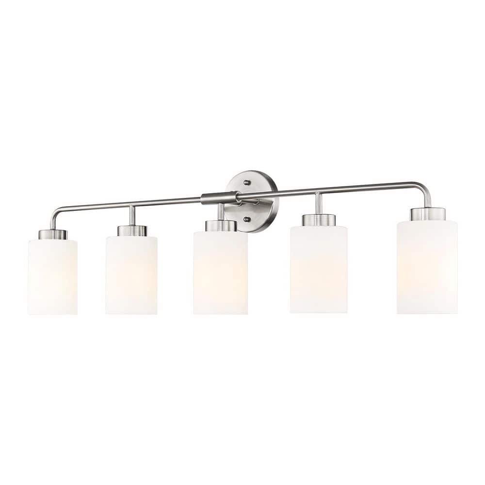 JAZAVA 36.5 in. 5 Light Brushed Nickel Vanity Light with Clear Glass ...