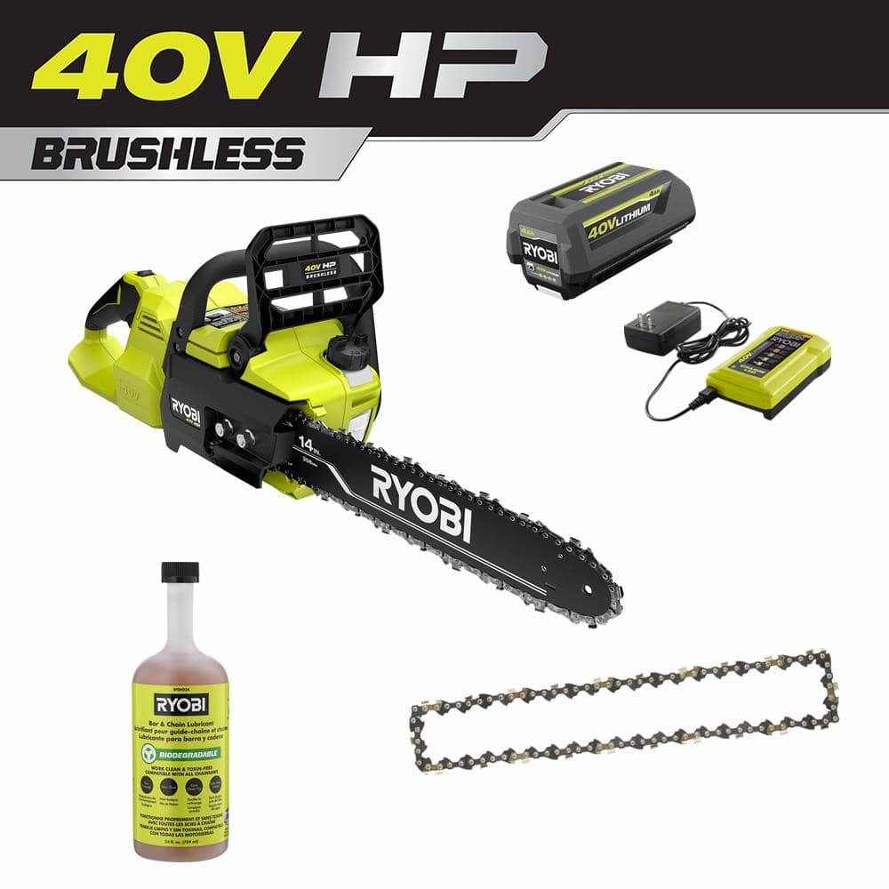 RYOBI 40V HP Brushless 14 in. Battery Chainsaw w/Extra Chain ...