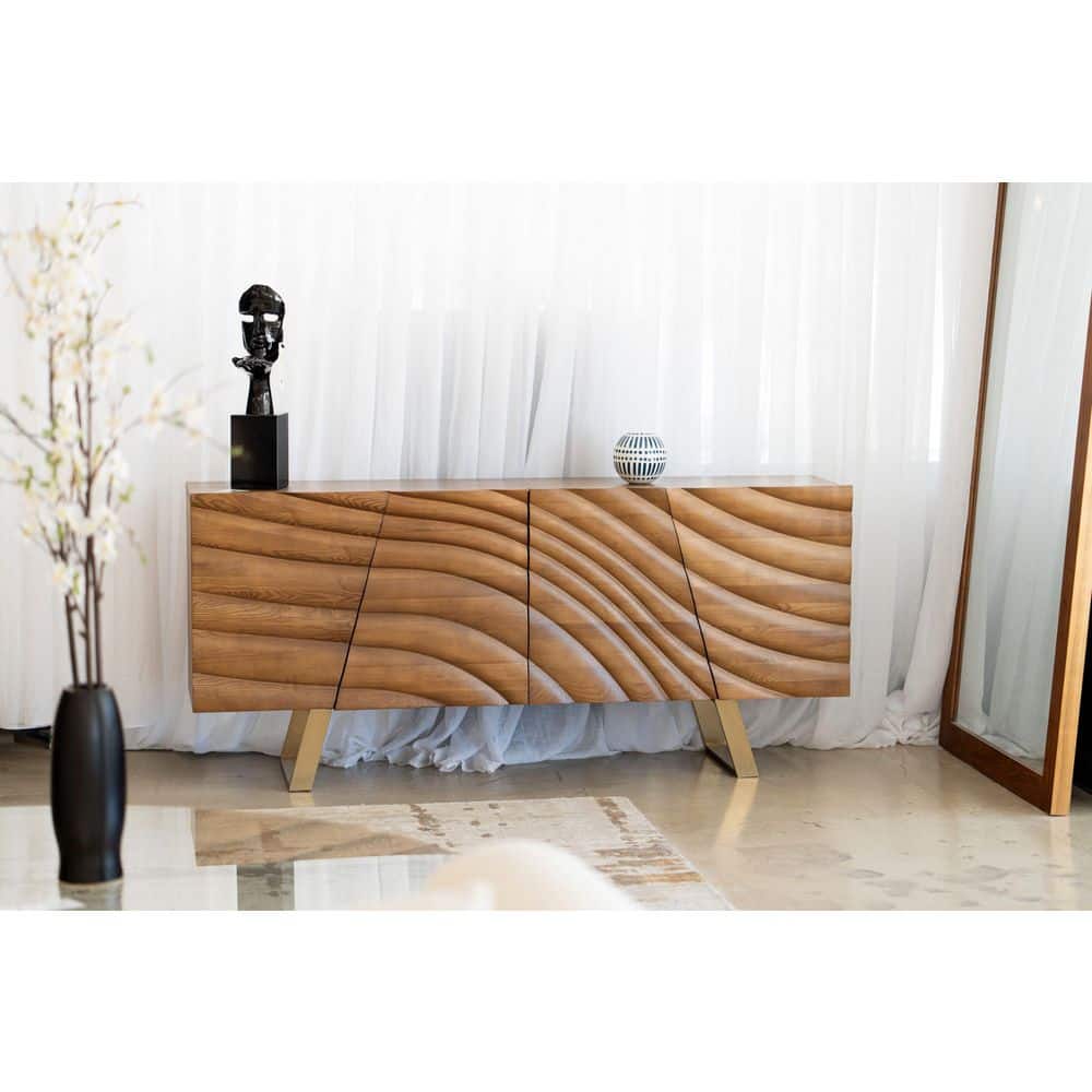 MR MODREST Modrest Finley Mid-Century Walnut and Gold Wood 71 in ...