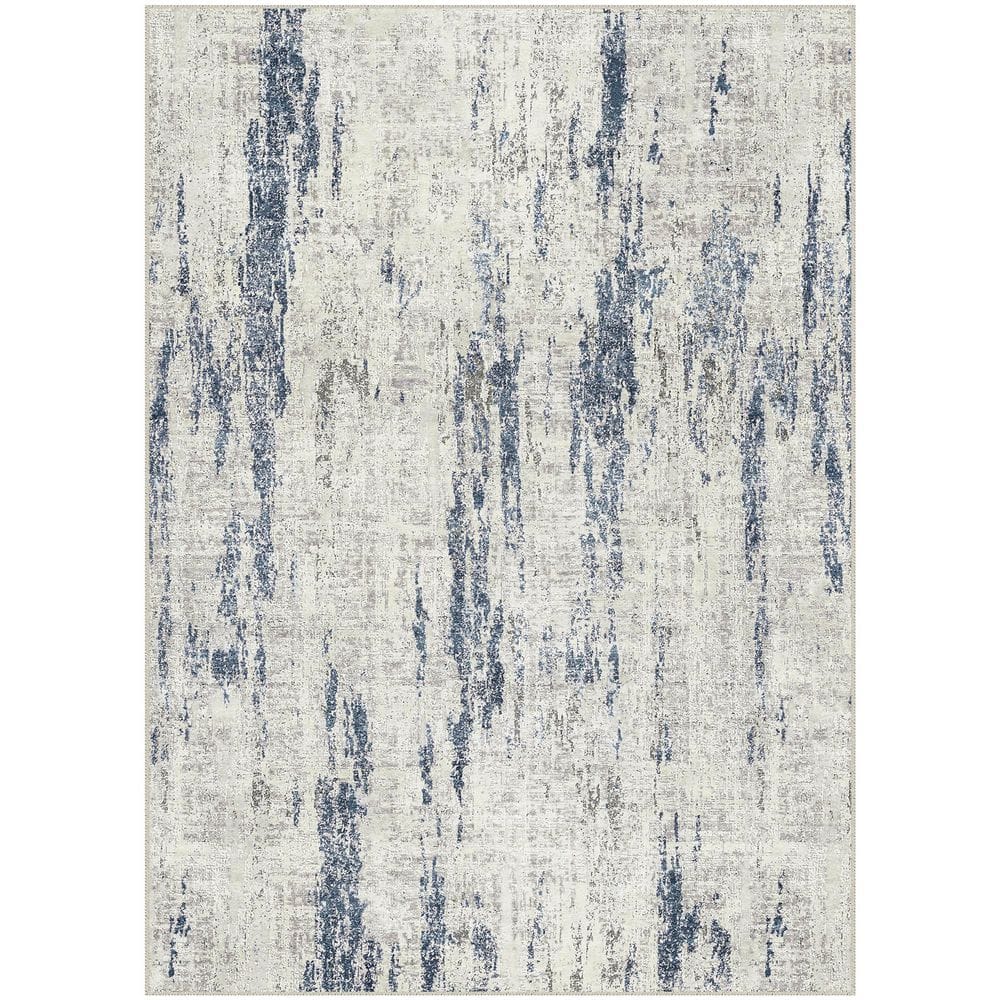 HaiiMeid Plum Rain Blue/Beige 9 ft. x 12 ft. Washable Modern Abstract ...