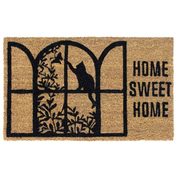 RugSmith Black Home Sweet Home with cat 18 in. x 30 in. Doormat DM8899 ...