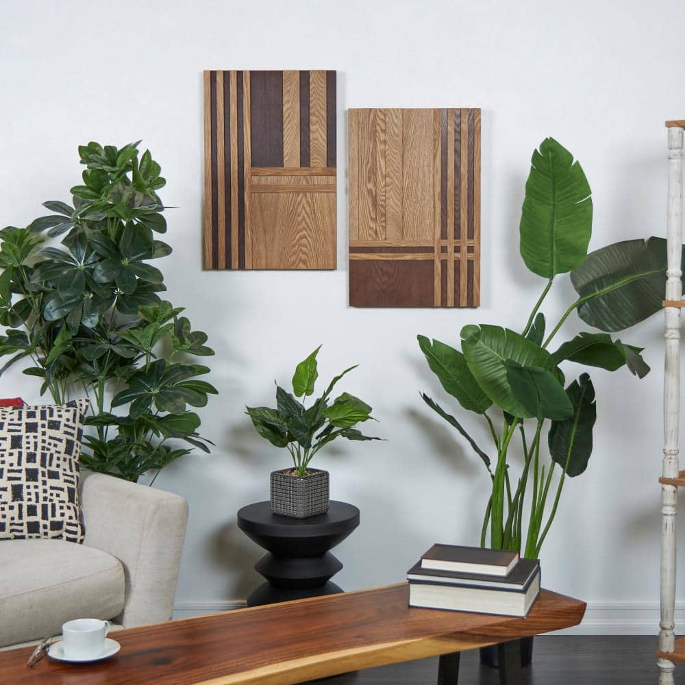 Litton Lane Wooden Brown Handmade Carved Two-Toned Geometric Wall Art ...