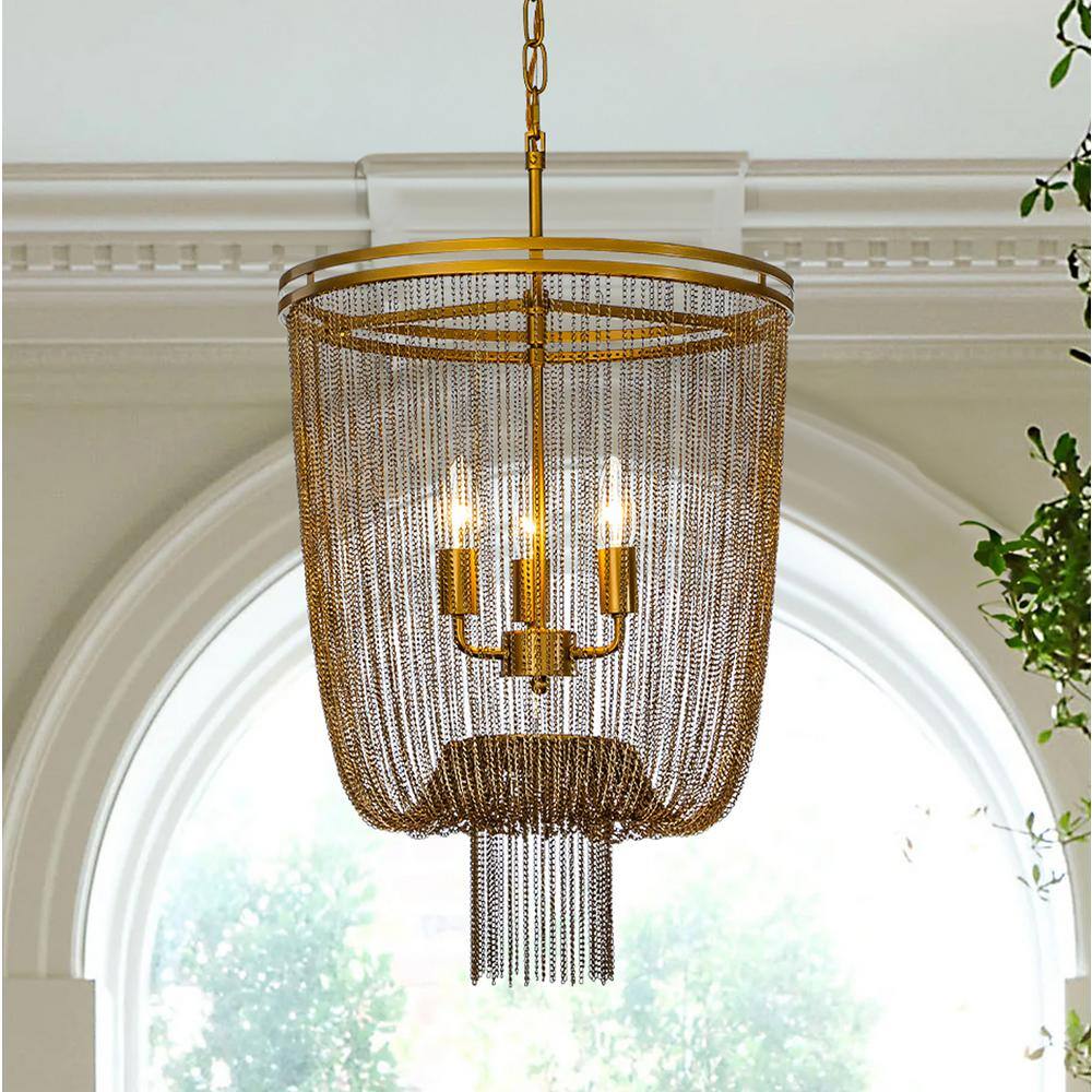 ALOA DECOR 3-Light 16 in. Industry Modern Metal Chainmail Tassel ...