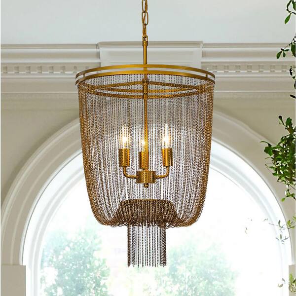 ALOA DECOR 3-Light 16 in. Industry Modern Metal Chainmail Tassel ...
