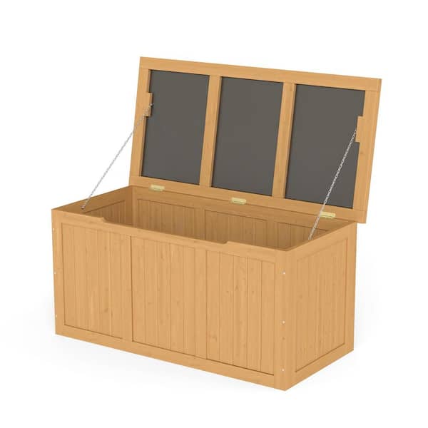 Karl home 57 Gal. Acacia Wood Deck Box with 2 Wheels and Water ...