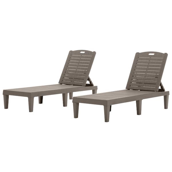 2-Piece Plastic Outdoor Chaise Lounge Set with 5-Position Adjustable ...