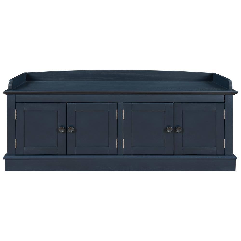Qualler Antique Navy Storage Bench with 4-Doors and Adjustable Shelves ...