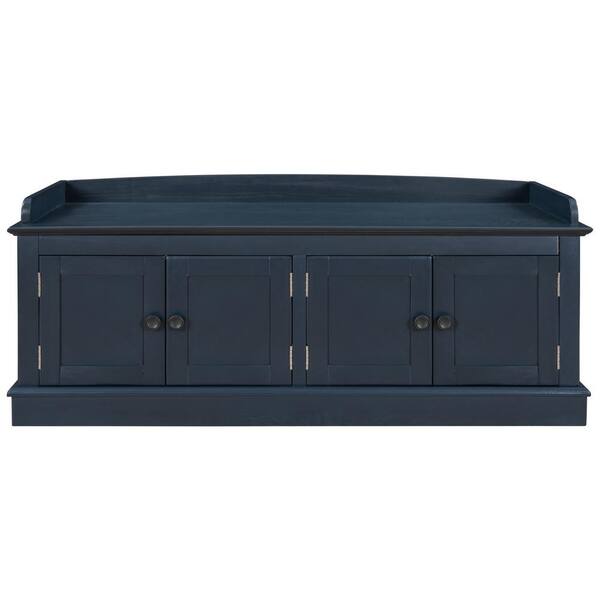 Qualler Antique Navy Storage Bench with 4-Doors and Adjustable Shelves ...
