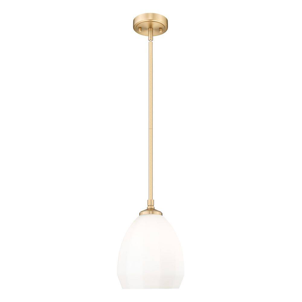 Oren 100-Watt 1 Light Modern Gold Pendant Light with Matte Opal Glass ...