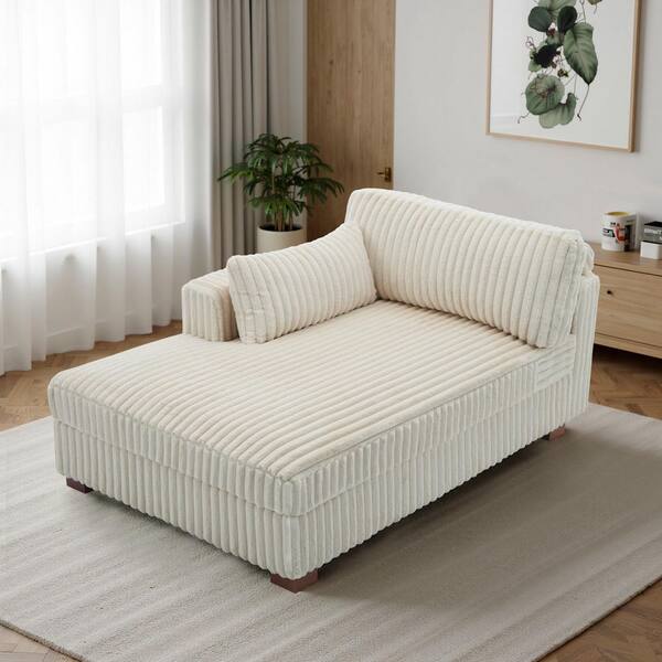 Uixe Modern Left Arm Facing White Faux Rabbit Fur Polyester Upholstered ...