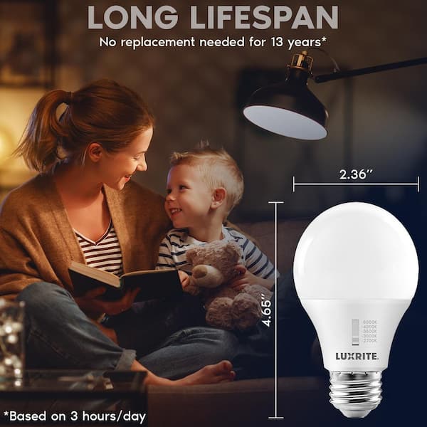 LUXRITE Light Bulb 60-Watt A19 LED Equivalent, CRI90,5CCT LUXRITE Light Bulb 60-Watt A19 LED Equivalent, CRI90,5CCT