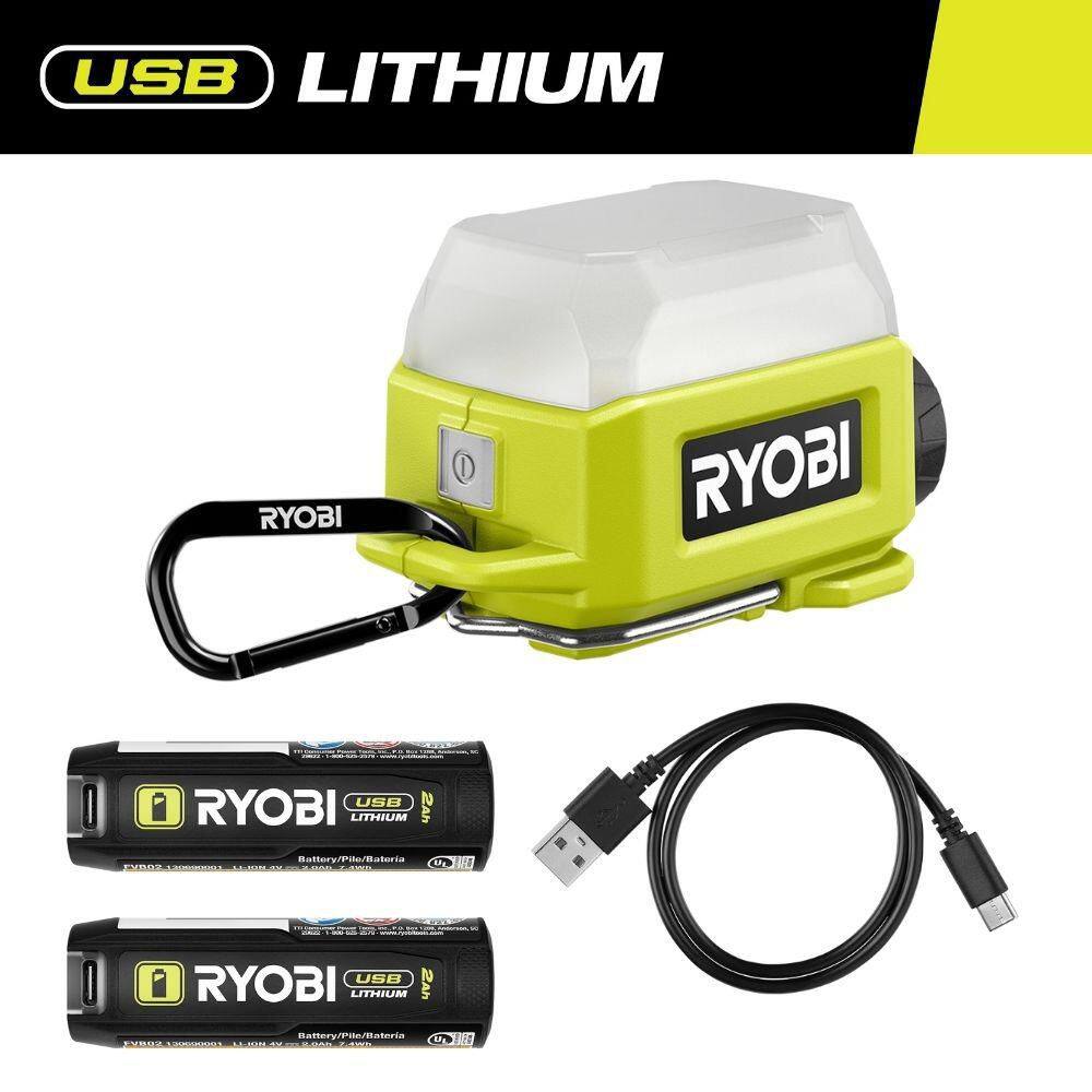 RYOBI USB Lithium Compact Cordless Area Light Kit with 2.0 Ah USB ...
