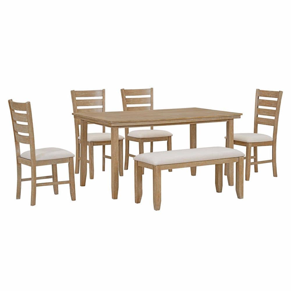 Sudzendf 6-Piece Solid Wood Outdoor Conversation Patio Furniture Set with Beige Cushions ZTPO12 ...