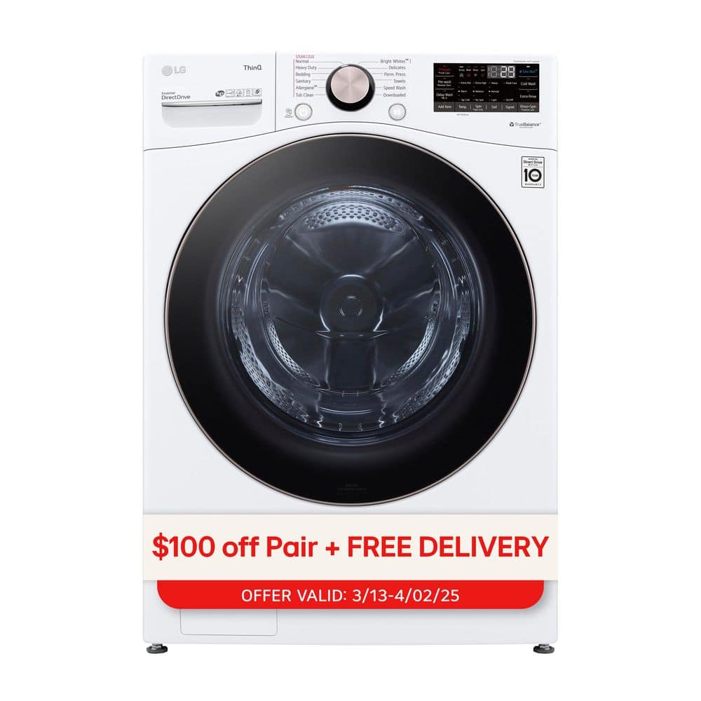 LG 4.5 Cu. Ft. Stackable SMART Front Load Washer in White with Steam ...