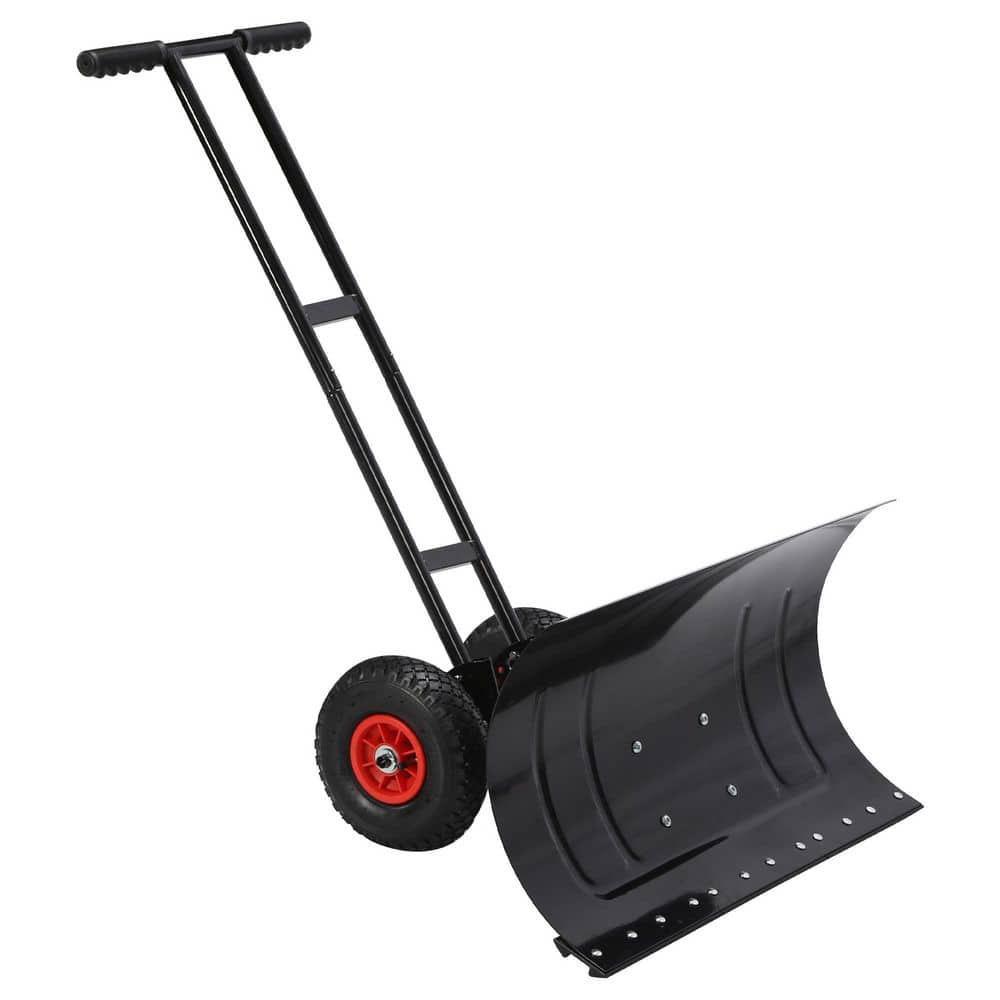 INMITOM 41.7 in. Metal Handle Steel Snow Shovel with Heavy-Duty Wheeled ...