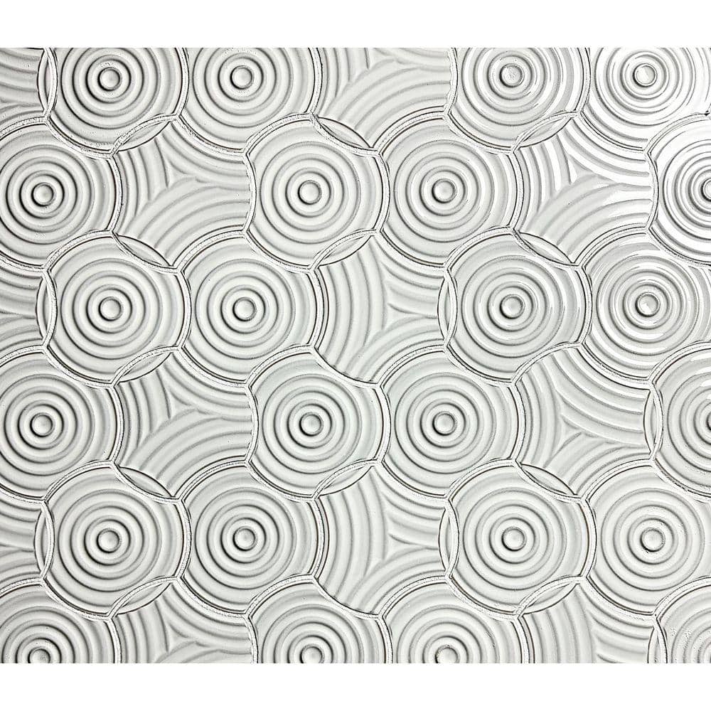ABOLOS Monet White Sand Swirl Textured Circles Mosaic 7 in. x 14 in ...