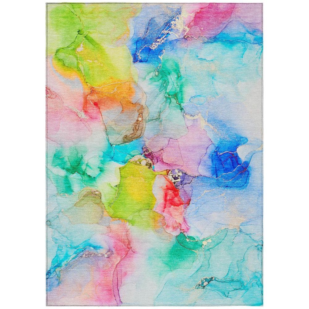 HomeRoots Blue, Pink, Green 10 ft. x 14 ft. Woven Abstract Polyester ...