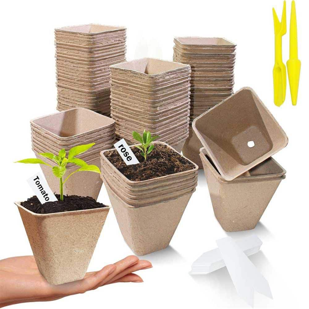 Phewnyzo 70-Pack Biodegradable 3.15 in. Square Peat Pots for Seedlings ...