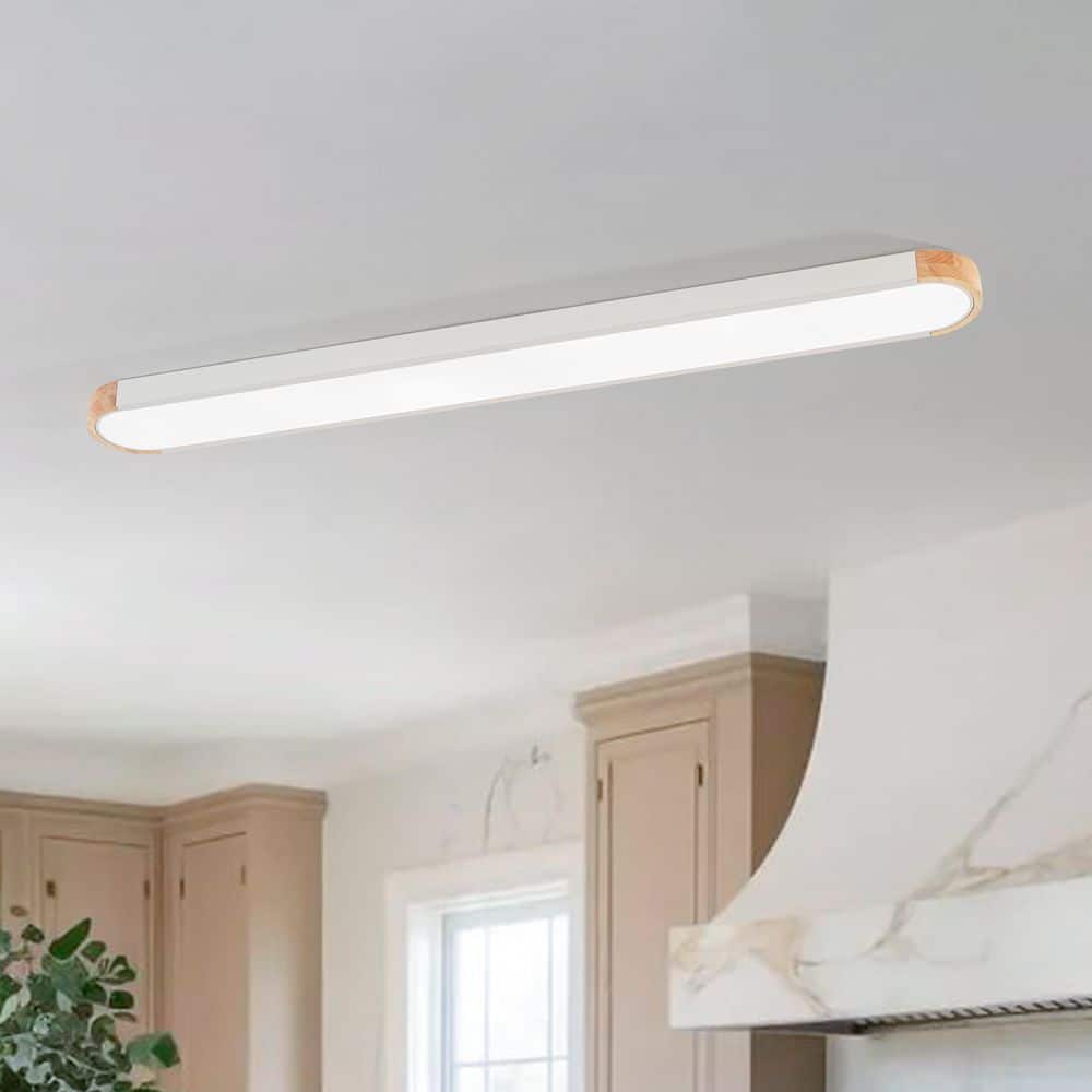 HUOKU Lumin 48 in.W Matte White Integrated LED Flush Mount Long ...