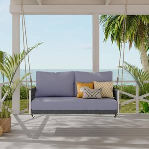51.6 in. W Woven Rope Outdoor Swing Sofa with Beige Cushions Seating 2 ...