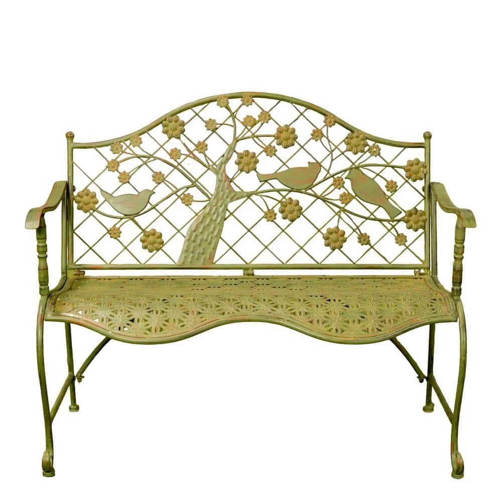 Zaer Ltd. International 43.7 in. W 2-Seater Reddish Green Metal Outdoor ...