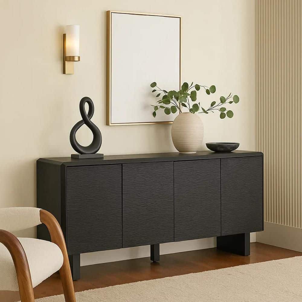 Benjara Arrel Black Wood 16.88 in. Buffet Sideboard Console with ...