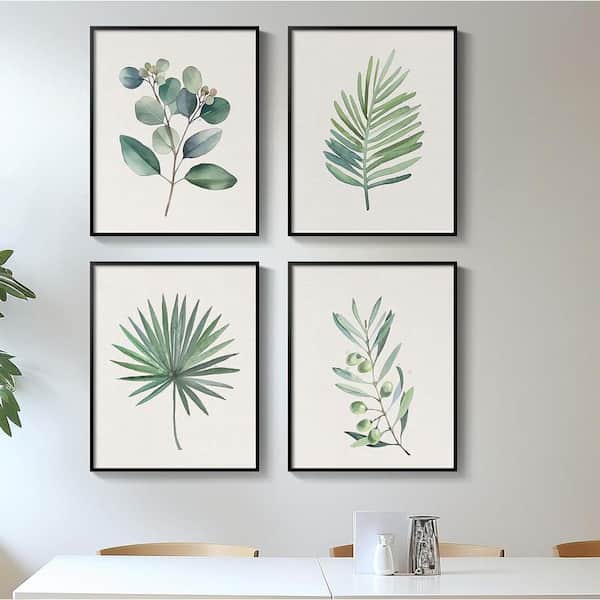 4-Piece Framed Boho Sage Green Botanical Wall Art Set - Beige Canvas ...
