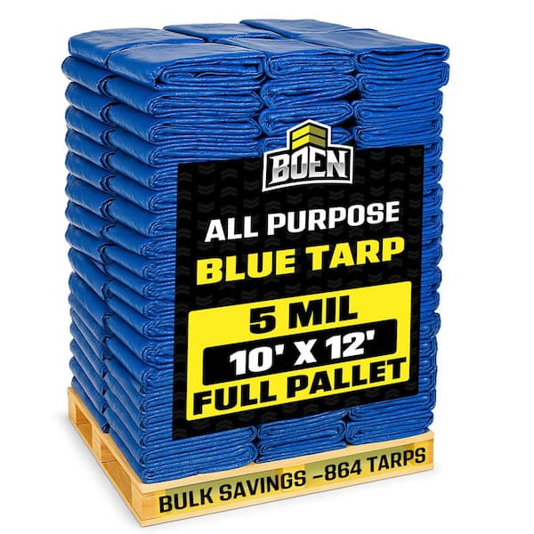 BOEN 10 ft. x 12 ft. Blue Poly Tarp 864-Full Pallet 5 Mil UV Water ...