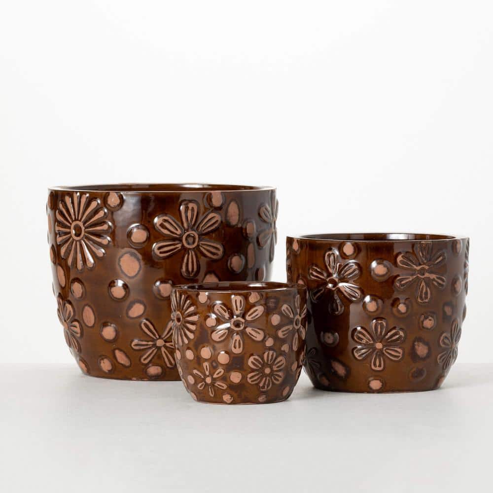 SULLIVANS 9 in., 7 in. & 5 in. Floral Embossed Brown Indoor/Outdoor ...