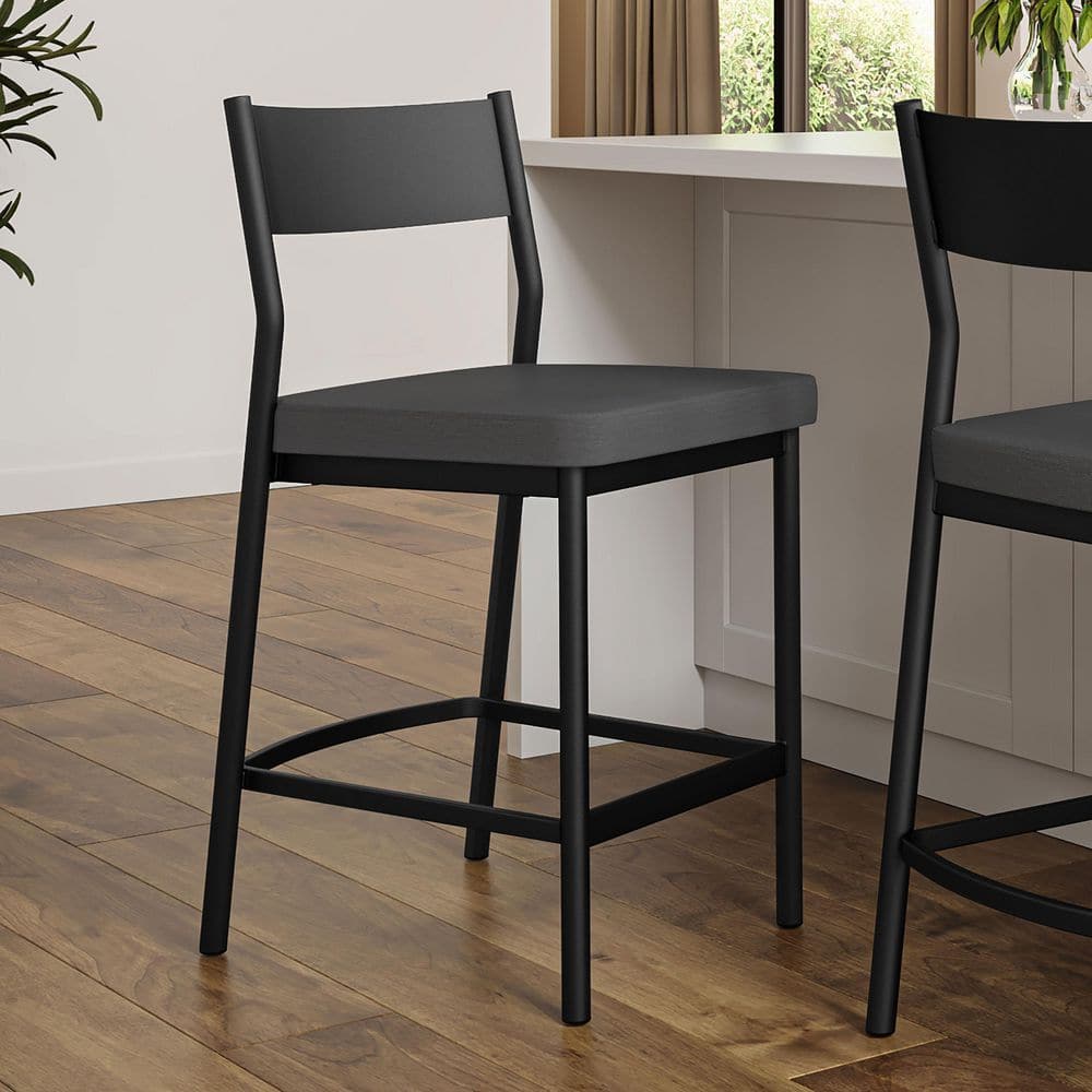 Amisco Madeira 26.75 in. Dark Grey PVC / Black Metal Counter Stool 44377-26WE/1B25MDF4 - The ...