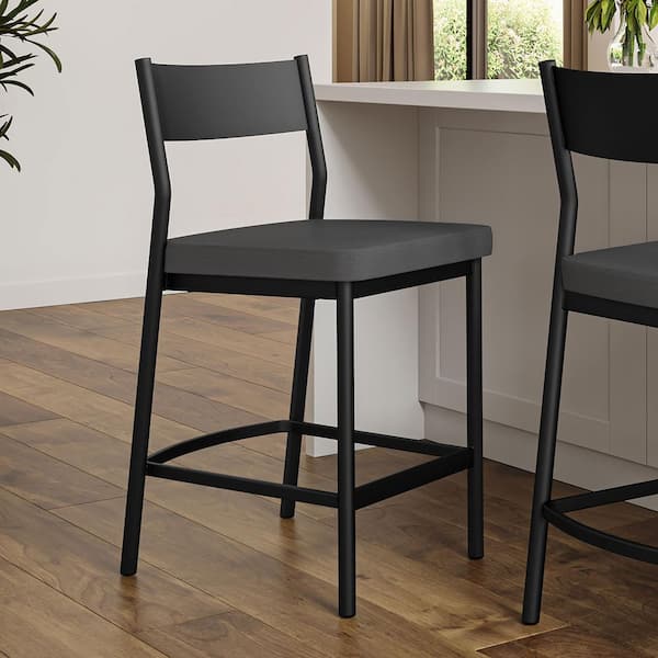 Amisco Madeira 26.75 in. Dark Grey PVC / Black Metal Counter Stool ...