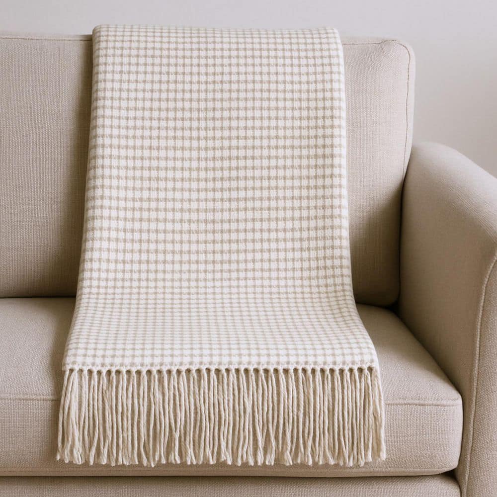 HomeRoots Cream, Sand Plaid Cotton Blend Throw Blanket 2000632904 - The ...