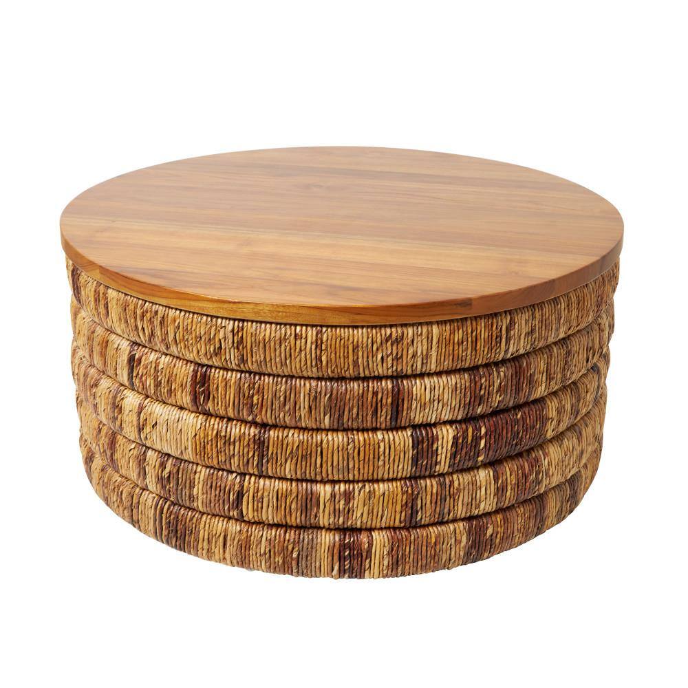 Litton Lane 33 in. Brown Medium Round Wood Handmade Linear Wrapped ...