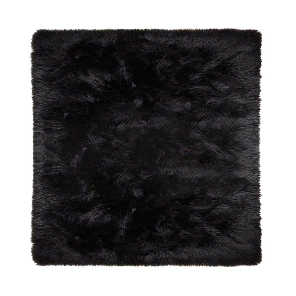 Latepis Black 12 ft. x 12 ft. Cozy Furry Fuzzy Rugs Square Sheepskin ...
