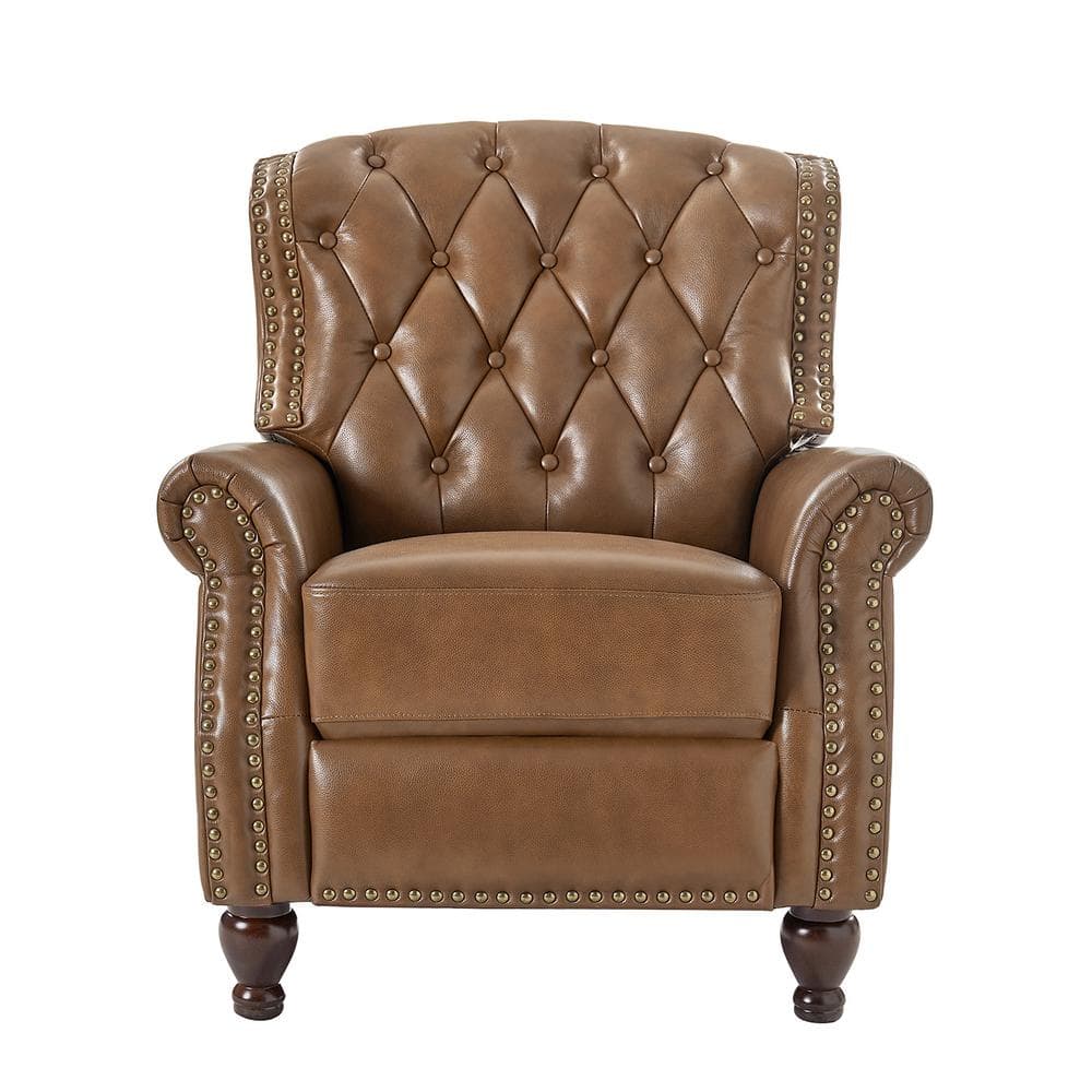 JAYDEN CREATION Isabel Camel Genuine Leather Recliner with Tufted Back ...
