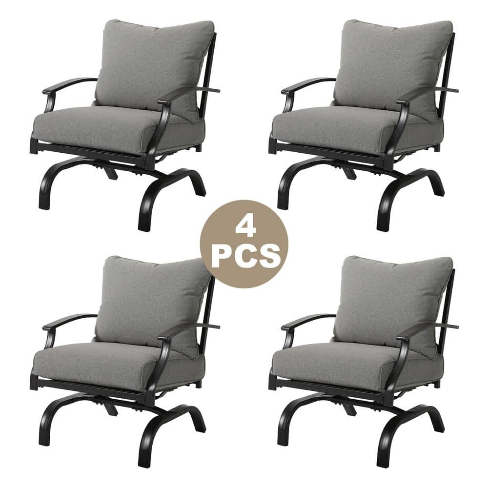 AUTMOON Metal Outdoor Rocking Chair with Gray Cushion (Set of 4 ...