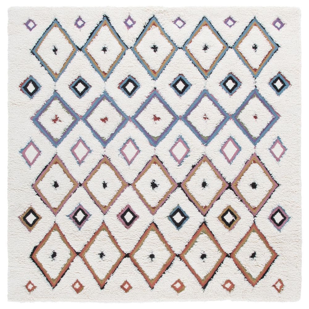 SAFAVIEH CasablancaIvory/Blue 6 ft. x 6 ft. High-Low Geometric Diamond ...