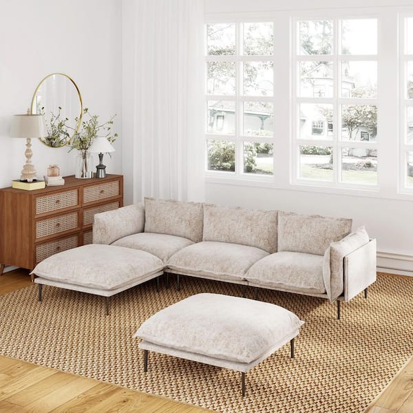 Magic Home Lawson 111 in. Tapered Arm Velvet Sectional Sofa, U-shaped ...