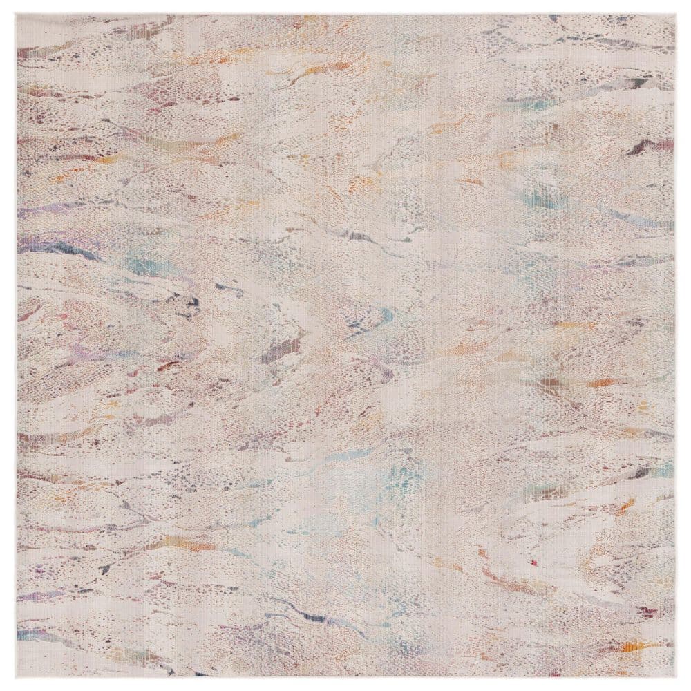 SAFAVIEH Rainbow Ivory/Blue Gold 7 ft. x 7 ft. Faded Abstract Square ...