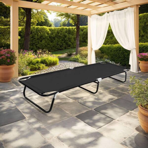 Benjara Black Metal Frame Outdoor Chaise Lounge BM325645 - The Home Depot