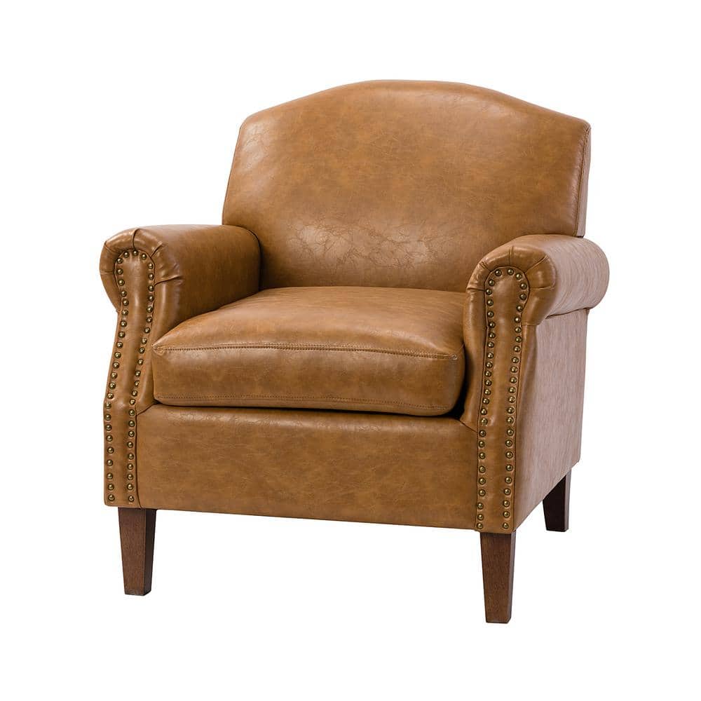JAYDEN CREATION Gianluigi Camel Faux Leather Arm Chair with Nailhead ...