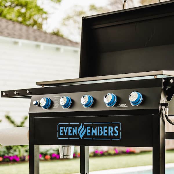 Even Embers 5-Burner Propane Gas Griddle in Black with Lid and Cover ...