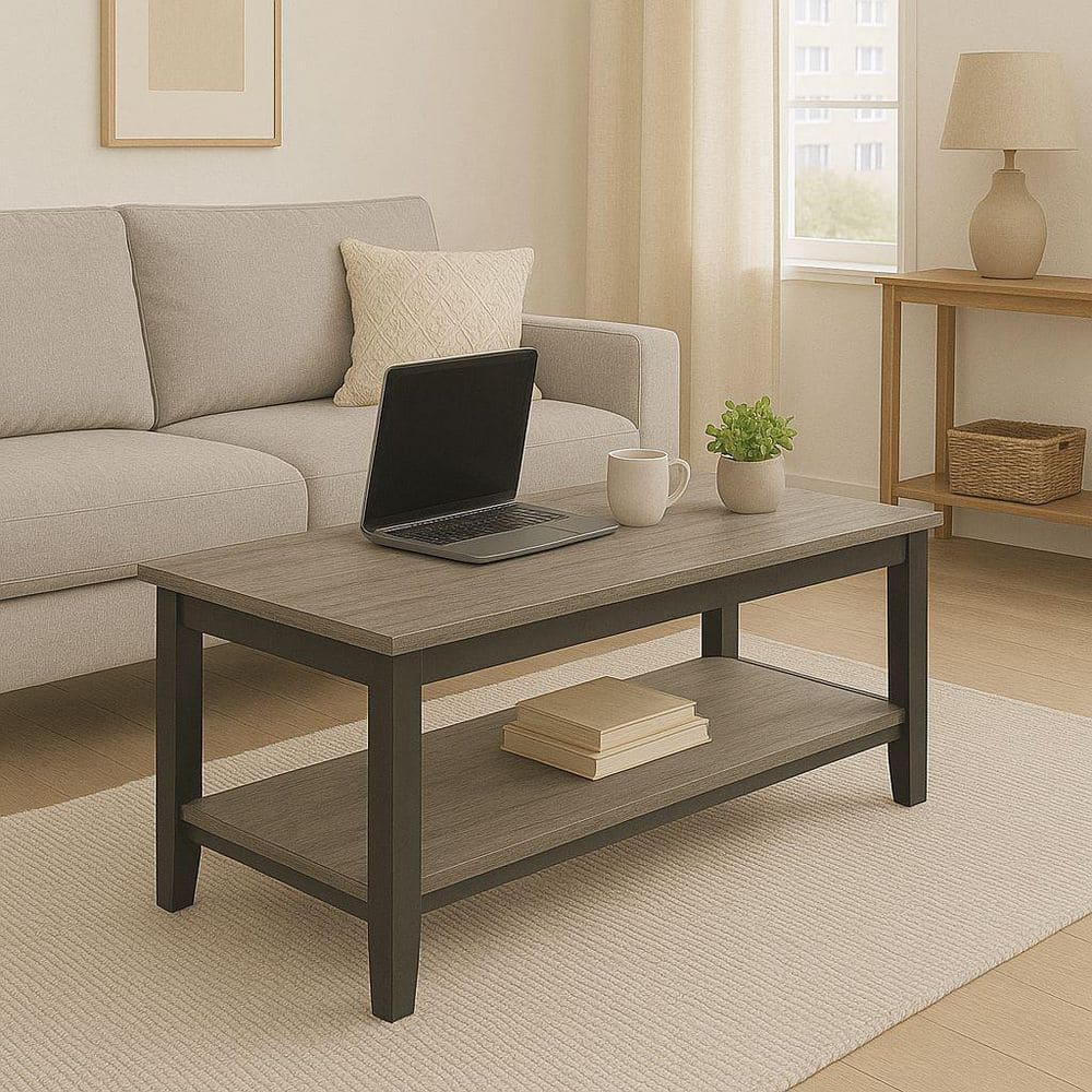 HOME IMPORTS EMPORIUM 24 in. Gray/Black Rectangle Wood Top Coffee Table ...
