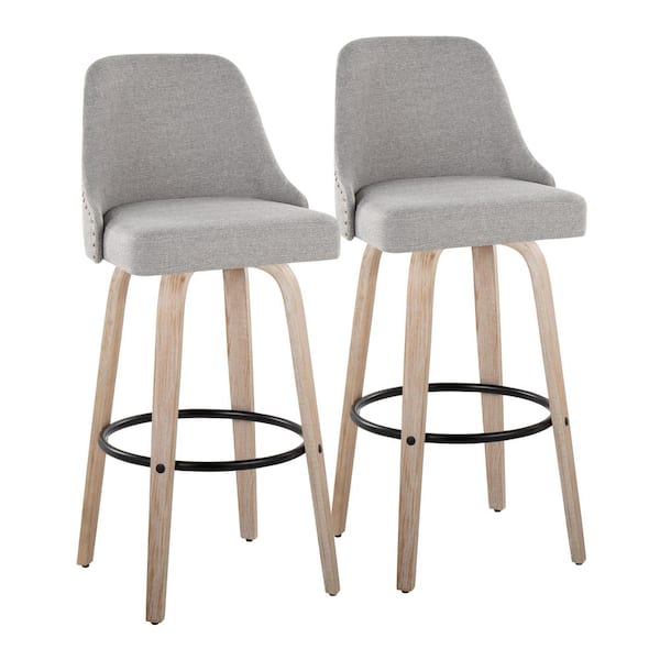 Lumisource Studded Marcel 30" Whitewashed Wood and Light Grey Fabric ...
