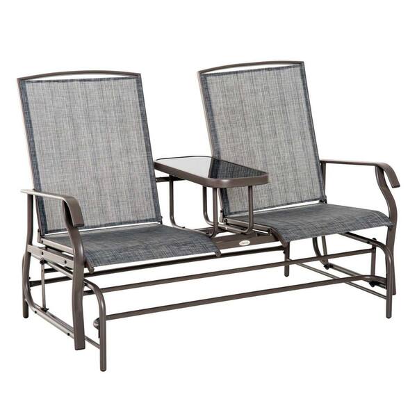 2-Person Metal Outdoor Glider Bench with Middle Coffee Table for Patio ...