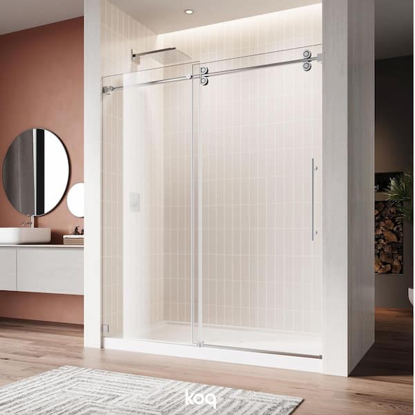 CASAINC 56-60 in. W x 72 in. H Sliding Adjustable Semi-Frameless Shower Door in Chrome with ...