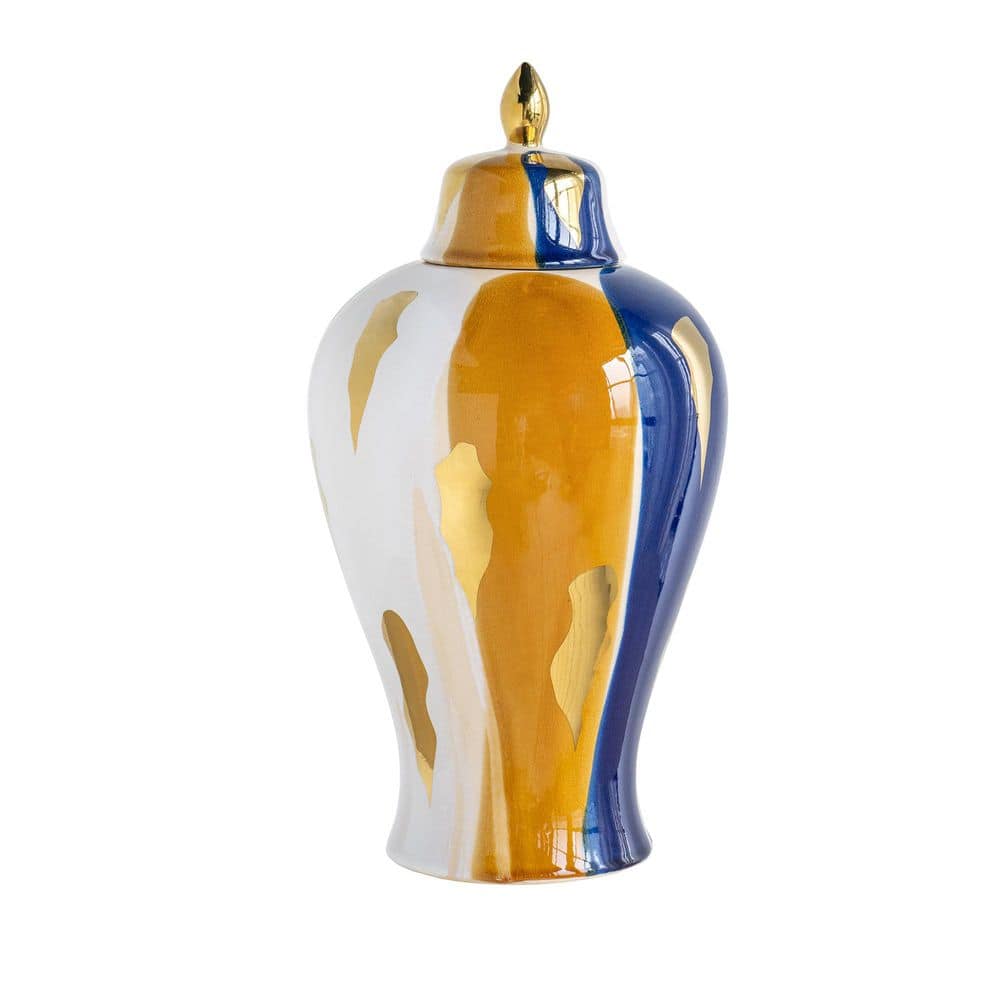 19 in. Round Ceramic Jar with Artistic Multicolored Finish for ...