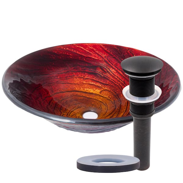 Novatto Misto Round Glass Vessel Sink in Artisan Painted Red with Drain ...